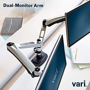 Vari Dual Monitor Arm - VESA Monitor Mount w/ 360 Degree Adjustment - Monitors up to 27 inches, 19.8 lbs - Double Monitor Arms with Full Adjustability - Computer Monitor Stand for Home or Office