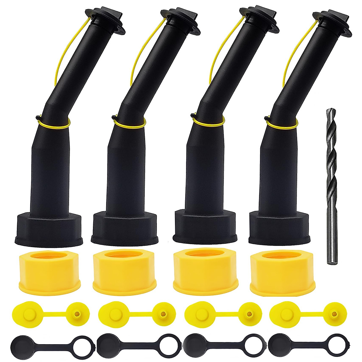 Gas Can Spout Replacement Universal Kit Leakproof Angle Nozzles Gasket Filter Screen Vent Cap Drill Bit for Old Style Gas Can Compatible with Midwest Blitz Gott Rubbermaind Essence Scepter (4black)