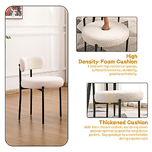 EDWELL White Dining Chairs Set of 2, Modern Dining Room Chairs Mid Century with 3.94" Cushions and Metal Legs, Round Upholstered Boucle Chairs for Kitchen, Living Room, Easy assembly