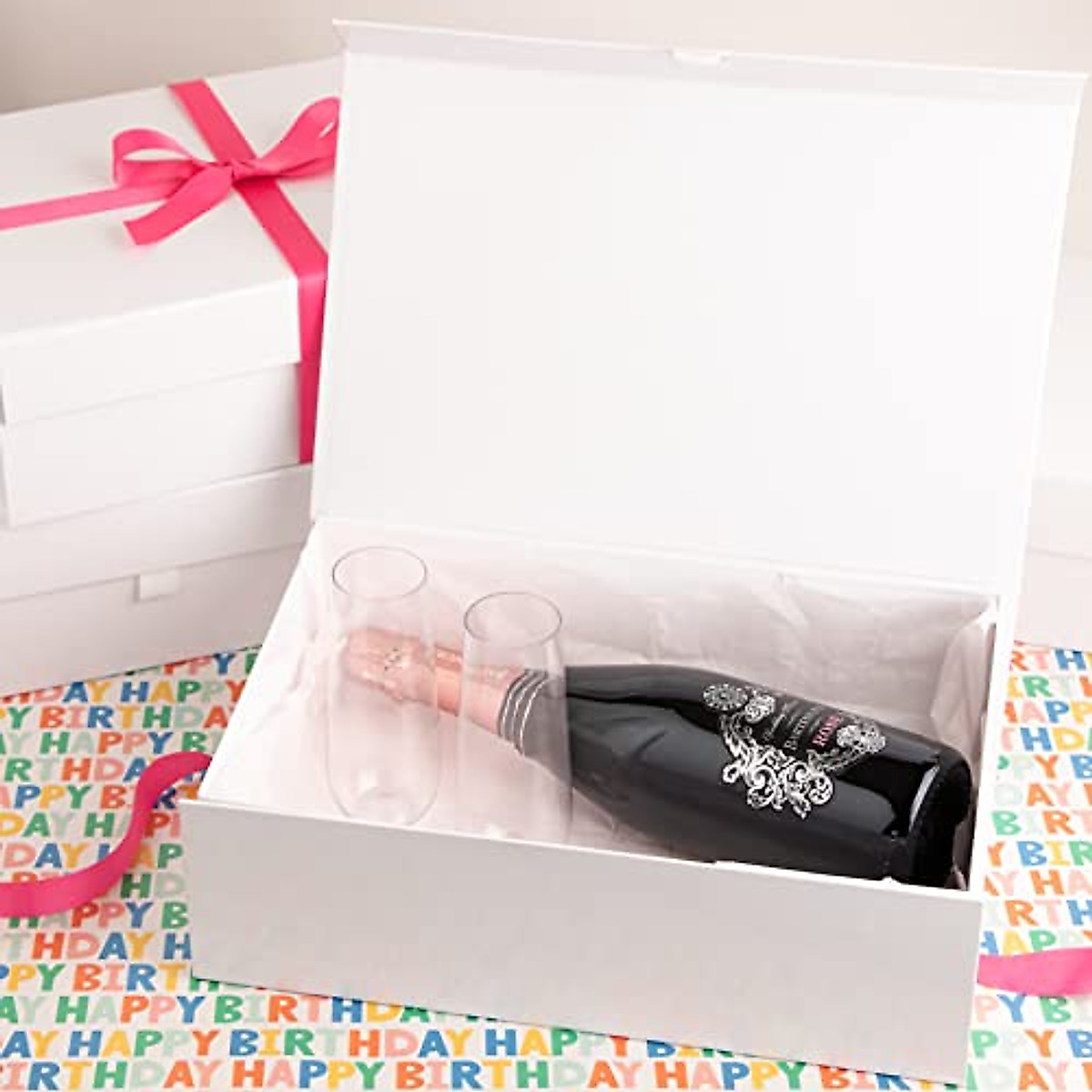 Purple Q Crafts White  Hard Gift Box With Magnetic Closure Lid 14x9x4 Rectangle Favor Boxes With White Glossy Finish (1 Box)