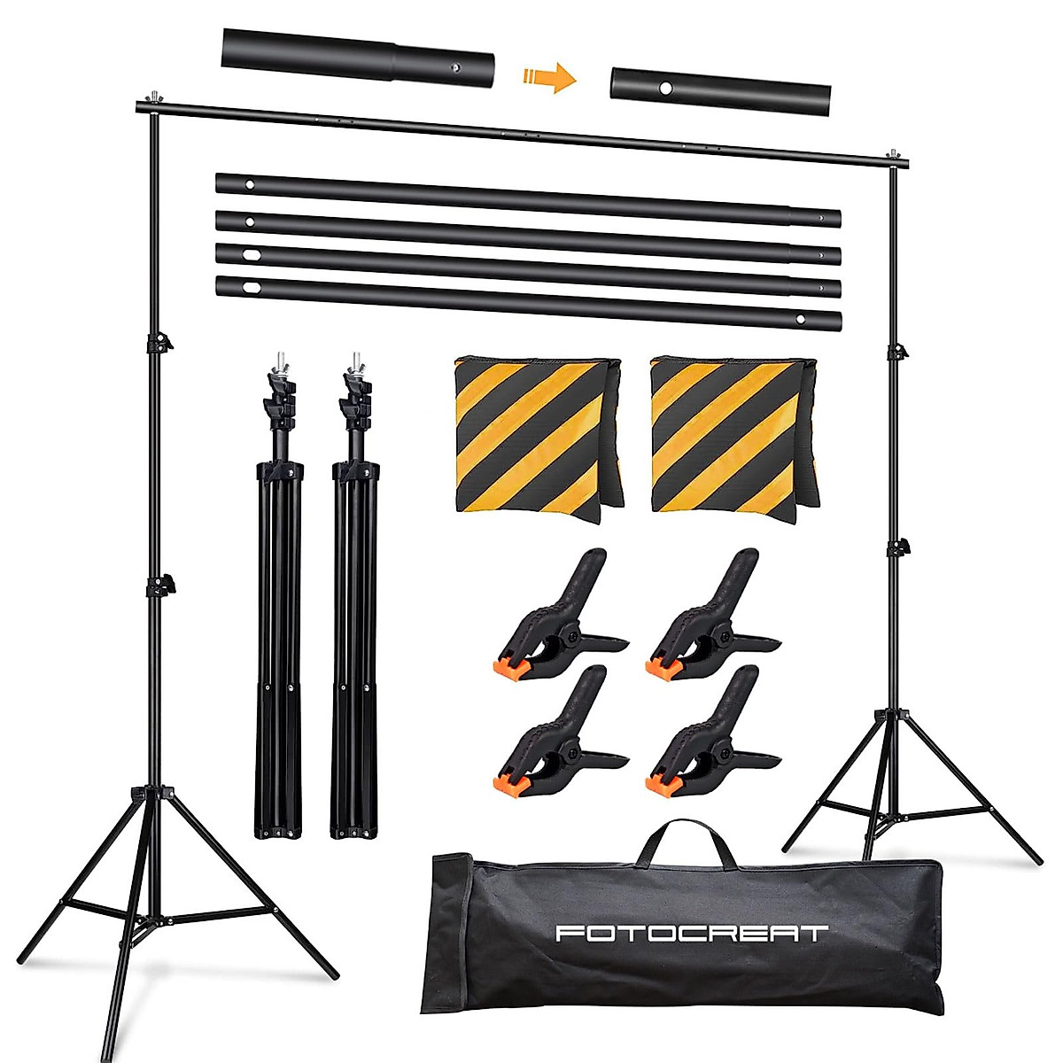 FOTOCREAT Backdrop Stand Kit 8.5x10ft,Adjustable Photo Video Studio Background Stand Backdrop Support System for Wedding Parties,Birthday, Portrait Photography with 4 Clamps and Carrying Bag