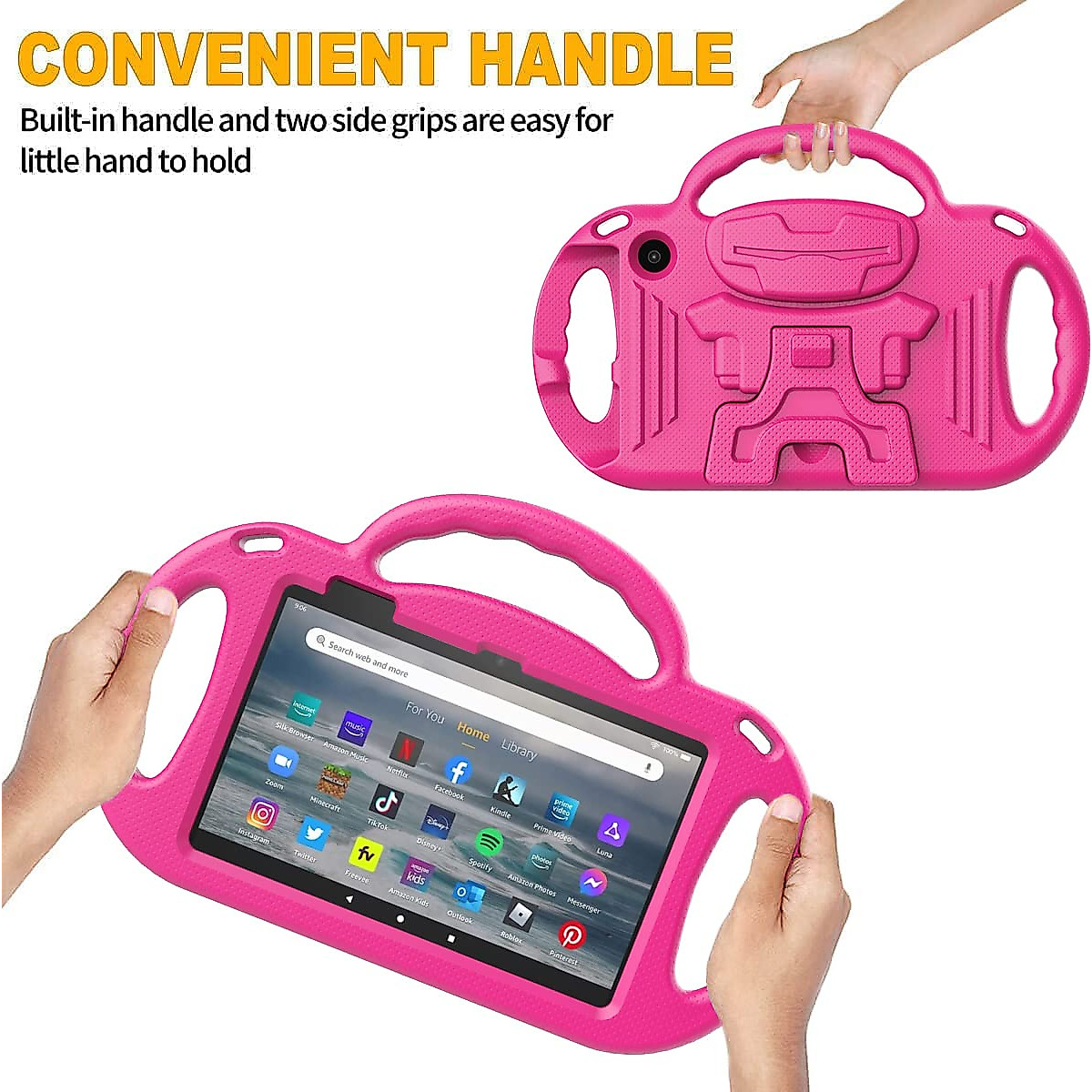 All-New Fire 7 Tablet Case (12th Generation,2022 Release), Fire 7 Tablet Case for Kids, with Shoulder Strap, MENZO Shockproof Light Weight Kids Case for Amazon fire 7 Tablet 7” Display 2022, Rose