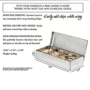 HUMOS Smoker Box, Top Meat Smokers Box in Barbecue Grilling Accessories, Add Smokey BBQ Flavor on Gas Grill or Charcoal Grills with This Stainless Steel Wood Chip Smoker Box