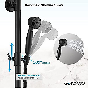 gotonovo Matte Black Wall Mounted Bathroom Rainfall Shower Faucet System Set Mixer 8-Inch Round Head Double Cross Handles Bathroom Bathtub Hand Spray Tub Spout Bathroom Fixtures