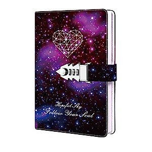 ZXHQ Constellation Starry Sky Diary with lock Secret Diary for Girls and women, Refillable Personal Journal with Lock A5