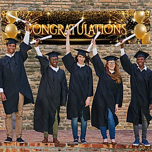 Congratulations Banner - Congratulations Decorations - We are so Proud of You banner - Well Done Banner - Graduation Banner - Graduation Decorations for Prom - 6 x 1.3ft (Black and Gold)