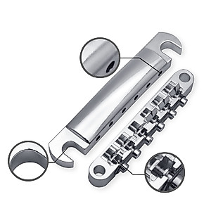 SAPHUE A Set of String Saddle Tune-O-Matic Bridge and Tailpiece with Studs for GB LP Style Electric Guitar (Chrome)
