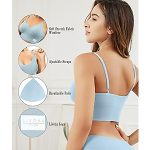 Livona 3 Pack Longline Sports Bra for Women- Soft Wireless Bra, Padded Seamless Bralette, Stretch Crop Cami Tank S-XXL