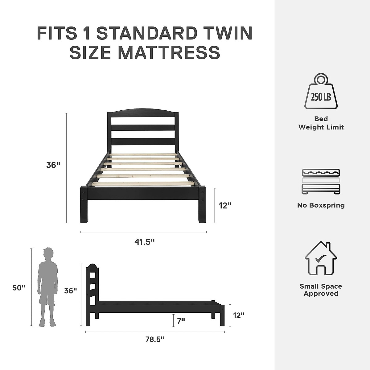 Dorel Asia DA7428-BK Bed, Twin, Black