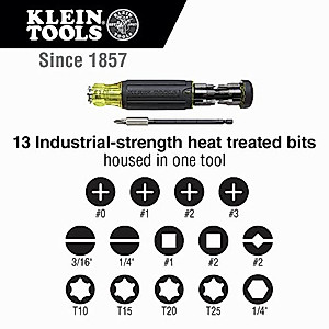 Klein Tools 32303 Multi-Bit Screwdriver / Nut Driver, Impact Rated 14-in-1 Magnetic Screwdriver Set Phillips, Slotted, Square, Combo, Torx