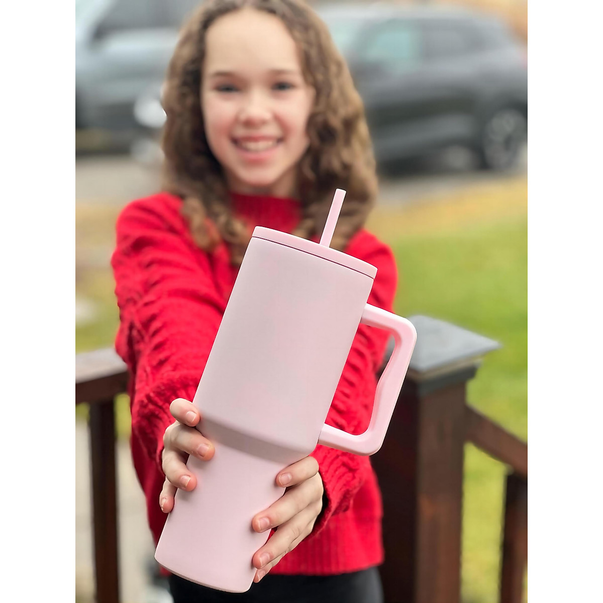 GOGOJOVE 40 oz Tumbler with Handle and Straw Lid,Double Vacuum Stainless Steel Water Bottle,Insulated Cup for Water, Iced Tea or Coffee,Keep Hot/Cold for Hours (Twired in Tulle)