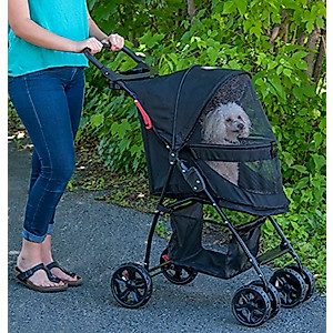 Pet Gear No-Zip Happy Trails Lite Pet Stroller for Cats/Dogs, Zipperless Entry, Easy Fold with Removable Liner, Safety Tether, Storage Basket + Cup Holder, 4 Colors