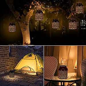 GolWof Solar Lanterns Outdoor Waterproof, 2 Pack Hanging Lanterns with Handles Decorative Metal Solar Powered Lights for Christmas Decoration, Backyard, Lawn, Garden, Patio, Party