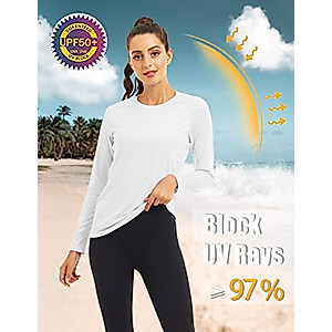 MAGCOMSEN Women's Long Sleeve Rash Guard Shirt - UV Protection, Hiking, Running, Fishing - White
