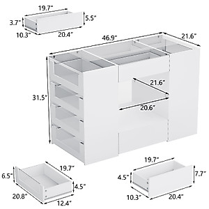 LIVAUVEAD Closet Island with Drawers, Wardrobe Armoire Bedroom Island, Glass Display Shelf & 12 Drawers, White Dresser with Glass Top, Walk-in Closet Island for Bedroom, Cloakroom