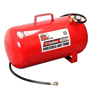 BIG RED T88007-1 Torin Horizontal Portable Air Storage Tank with 36 "Hose and Pressure Gauge, Capacity 7 Gallons, Red
