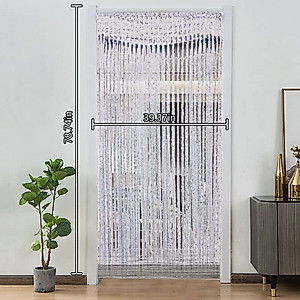 DLD String Curtains Beaded Door Curtain,Curtains Panel Divider Window Door Fly Screen for Door Wall and Window Decoration,200cm x 100 cm(200cm*100 cm,Silver), (HGB-400)