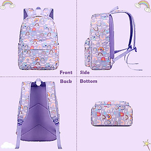 Rainbow Backpack for Girls, 3PCS Rainbow Backpack with Square Lunch Bag & Pencil Case Set for Girls, Large Capacity Kids School Bookbag Set for Preschool Kindergarten Elementary School