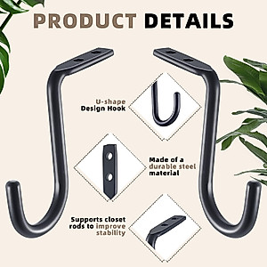 Gisafai 4 Pcs Closet Rod Center Support 1 Inch Heavy Duty Metal Wall Mount Rod Bracket Closet Rod Support Bracket Clothes Storage Hanger for Shelf Closet Rod (Black)