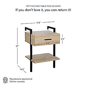 Nathan James Jenny 2-Tier Industrial Wood Wall Mount Rustic Bedside Table Nightstand with Drawer and Storage Shelf, 1, Oak/Black