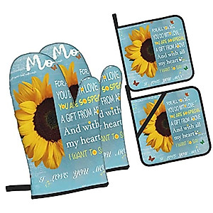 Firiseroh Oven Mitts and Pot Holders 4pcs - Sunflower High Heat Resistant Oven Gloves Potholders Set - Non-Slip Hot Pads for Baking, Cooking, BBQ Grilling