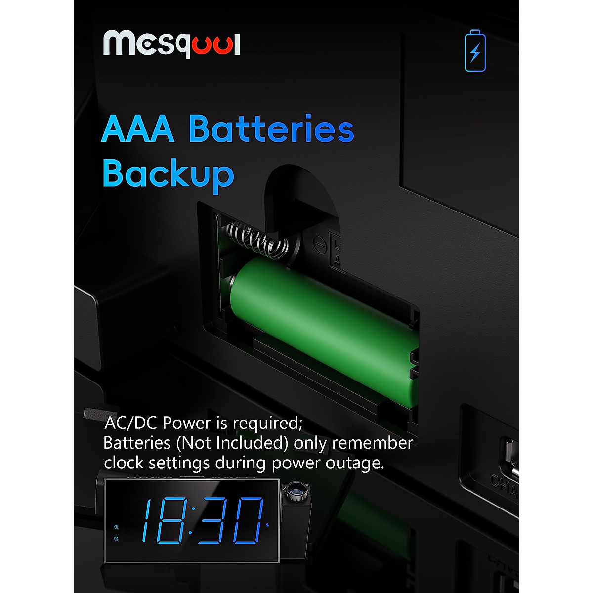 Digital Projection Alarm Clock for Bedroom, Large LED Alarm Clock with Projection on Ceiling Wall, 350°Projector,Dimmer,USB Charger, Battery Backup Loud Dual Alarm Clock for Heavy Sleeper Kids Elderly