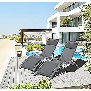 MOOWIND Patio Chaise Lounge Set Outdoor Lounge Chair Set Outside Lounger Recliner Chair Tanning Chairs for Pool Sunbathing Adjustable Beach Yard Lawn 2 PCs (Side Table not Included)