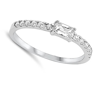 Studded Radiant Clear CZ Promise Ring .925 Sterling Silver Band Size 7