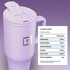 IRON °FLASK Co-Pilot Insulated Mug w/Straw & Flip Cap Lids - Cup Holder Bottle for Hot, Cold Drink - Leak-Proof- Water, Coffee Portable Travel Tumbler - Lavender, 40 Oz