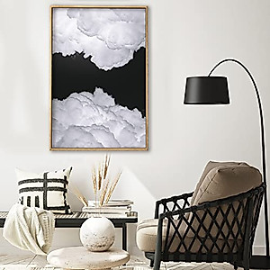 Zzuyi Framed Canvas Print Wall Art Black White Grayscale Cloud Sky Landscape Modern Art Scenic Colorful for Living Room, Bedroom, Office- 12"x16" Natural