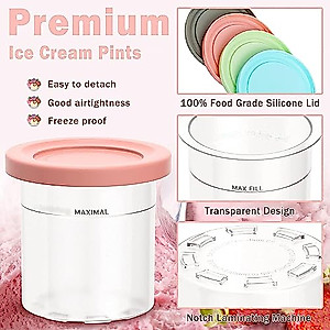 EVANEM 2/4/6PCS Creami Pint Containers, for Ninja Pints,16 OZ Ice Cream Pint Cooler Reusable,Leaf-Proof Compatible with NC299AMZ,NC300s Series Ice Cream Makers,Blue-4PCS