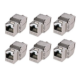 Cable Matters UL Listed 10Gbps 6-Pack RJ45 Shielded Cat6A / Cat6 Keystone Jack with Integrated Shutter