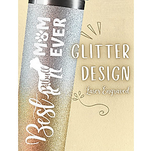 Onebttl Pitbull Mom Gifts, Pitbull Pittie Gifts for Women, Best Dog Mom Ever, 20 oz Glitter Silver-Gold Insulated Tumbler