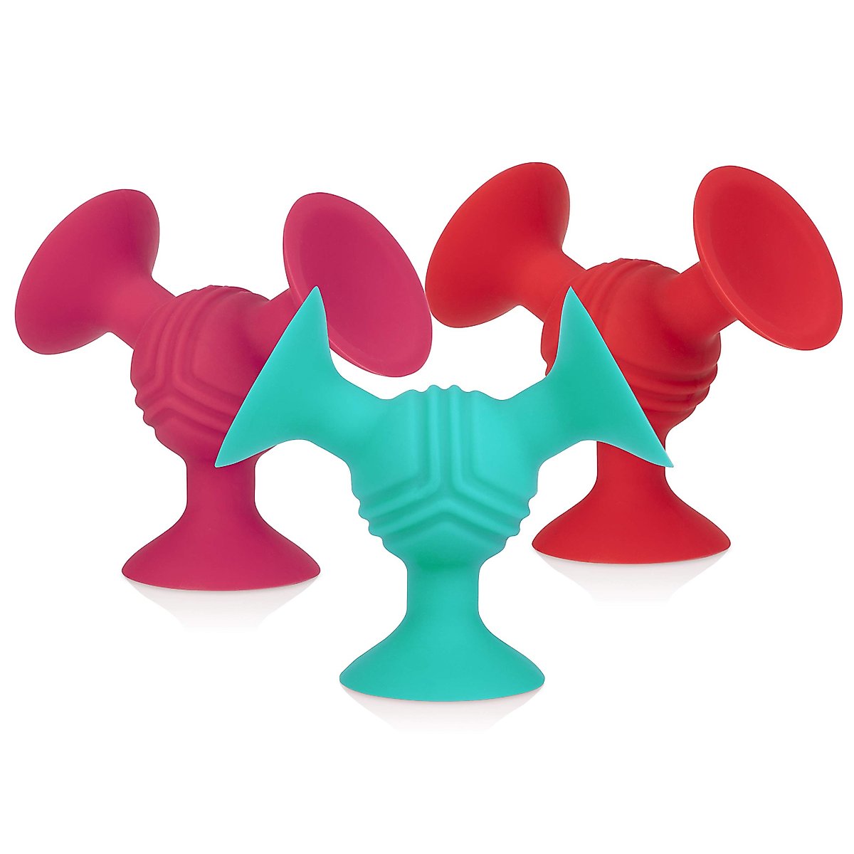 Nuby Silly Three Prong Interactive Suction Toy with Built-in Rattle, Red