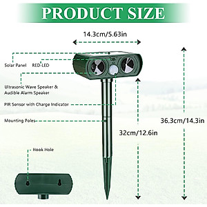 Gebatule 2 Pack Solar Animal Repeller Ultrasonic Animal Cat Repellent Outdoor Deer Repellent Devices with Motion Sensor Animal Deterrent to Repel Cat Deer Squirrel Rabbit Dog Skunk for Yard Lawn