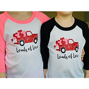 Bump and Beyond Designs Unisex Valentine's Loads of Love Vintage Truck Valentine's Day Shirt 3/4 Sleeve (Red 6-8)