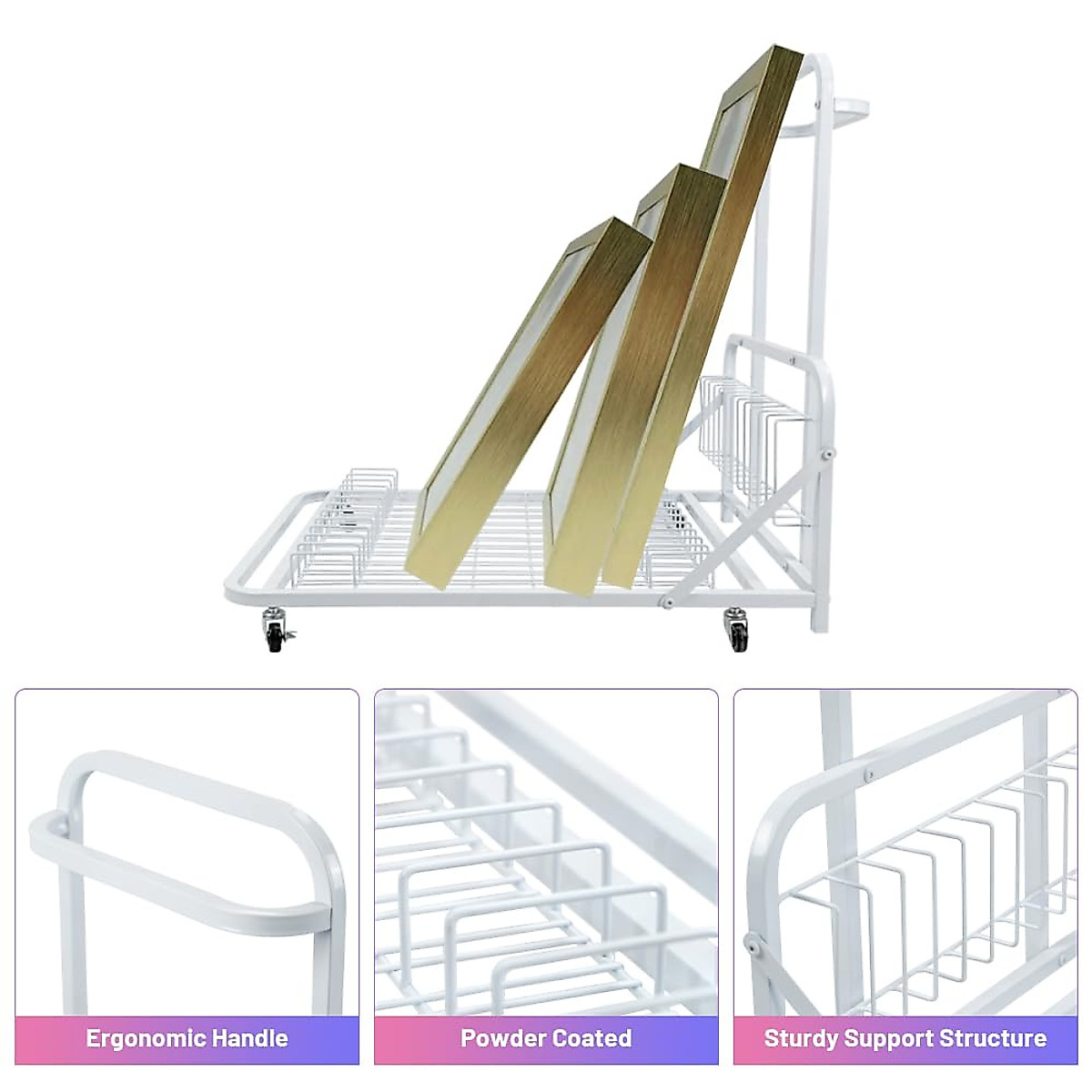 Yeeoy Art Canvas Storage Rack with Caster Wheels, Art Drying Rack Artwork Storage, Drawing Board Storage Rack for Canvas Boards, Frame, Panel, Printed Matter