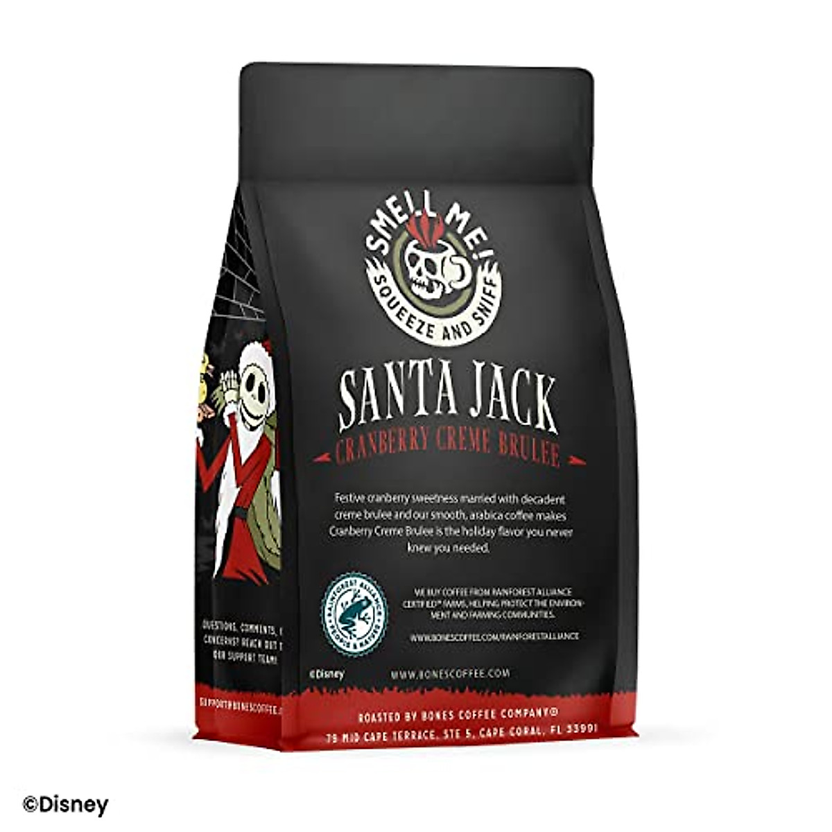 Bones Coffee Company Santa Jack Flavored Ground Coffee Beans Cranberry Creme Brulee | 12 oz Arabica Low Acid Coffee | Gourmet Coffee From Disney Tim Burton's The Nightmare Before Christmas (Ground)