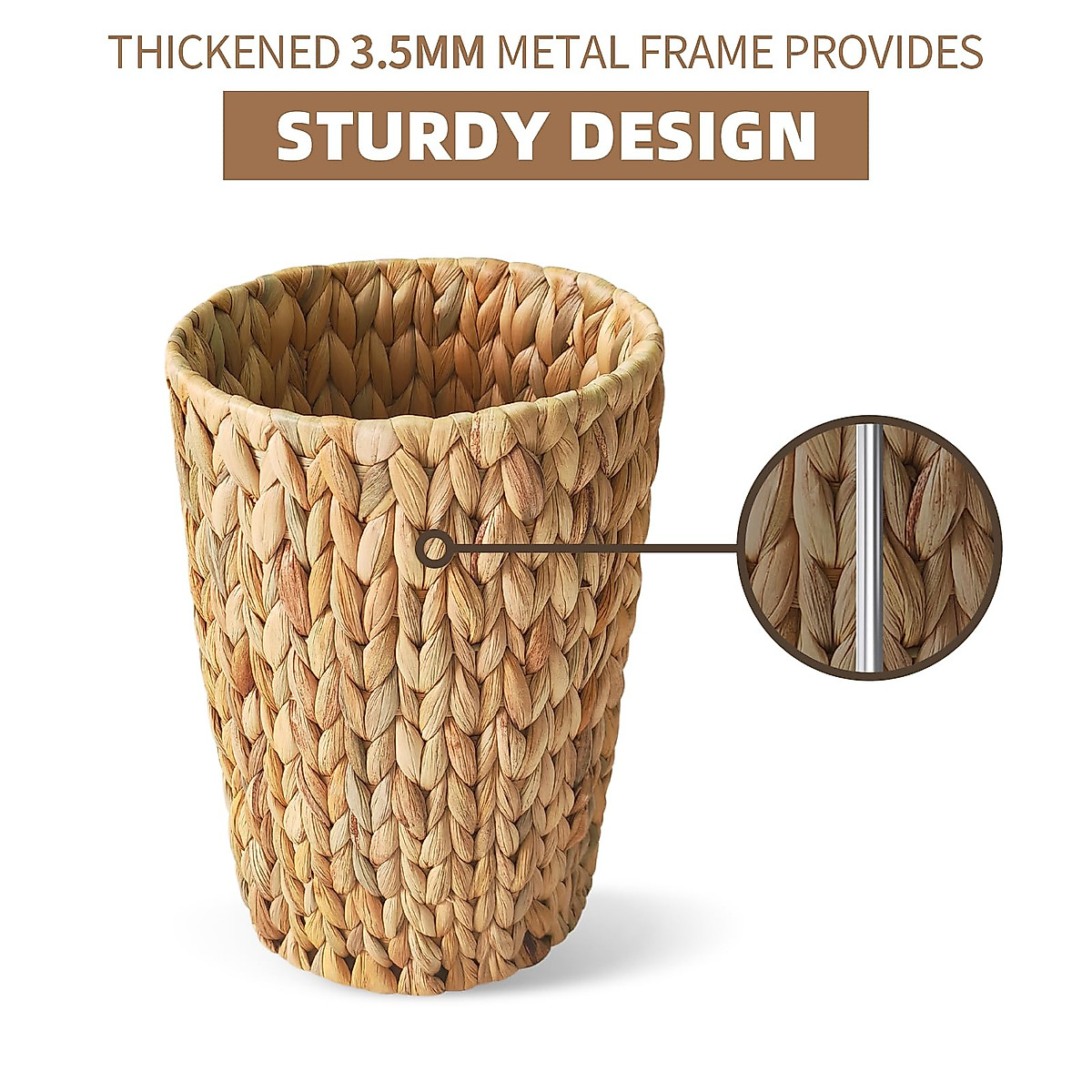 Endymion 2 Gallon Wicker Trash Can,Wicker Waste Basket for Bedroom,Water Hyacinth Wicker Trash Basket,Boho Decor Farmhouse Small Bathroom Trash Can,Round