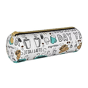 ASEELO Delicious Coffee Pencil Case Pencil Pouch Black Pencil Bag PU Leather Pen Case Big Capacity Pencil Case,for Pens, Markers, Makeups, Change, Coins