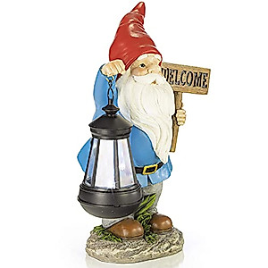 VP Home Welcome Gnome with Lantern Solar Powered LED Outdoor Decor Garden Light (Red Hat) Welcome gnome Statues Outdoor gnome Decor Funny Figurine Decor for Outside Patio, Yard, Lawn