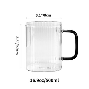Wtrgas 6 Packs Simple Glass Coffee Mugs with Handle, 17 oz Clear Coffee Cups for Home, Cafe, Coffee Bar