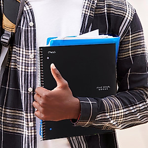 Five Star Spiral Notebook + Study App, 2 Pack, 1-Subject, College Ruled Paper, Fights Ink Bleed, Water Resistant Cover, 8-1/2" x 11", 100 Sheets, Black, Green (820187)