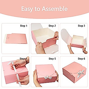 HYMENEX 12pcs gift boxes with Lids, Bridesmaid Proposal Box Pink , 8x8x4 inches with Ribbon for Presents Weddings Gift Chocolate Cupcake Crafting (Pink)