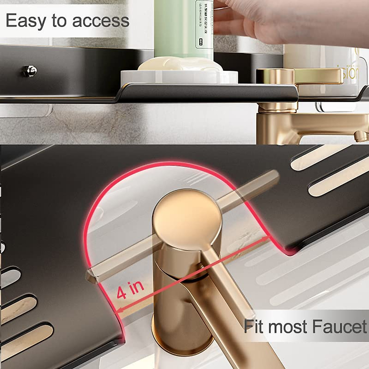 Teemuday Floating Shelves Wall Mounted for Bathroom, 15.7 x 4.7 inch, Floating Tray,Narrow Counter Organizer Shelf, Self Adhesive Shower Shelves for Bathroom, Laundry Room,Kitchen, Farmhouse, RV