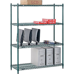 Nexel 4 Tier Wire Shelving Starter, 48W x 12" D x 54" H, Green Epoxy Finish