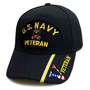 US Navy Veteran Hat w/Eagle Graphic & Veteran on Bill - Black