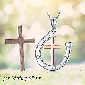 MEDWISE Faith Cross Horseshoe Necklace Gifts for Women Cowgirl Sterling Silver Horseshoe Pendant Necklace Jewelry for Horse Lover Birthday Christmas Gifts