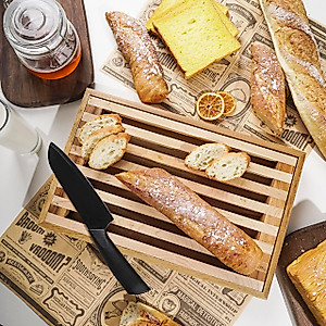 Nuvograin Wood Bread Cutting Board, Bread slicer,Crumb Tray with holder,Bread Serving Tray for Kitchen,Color combination design,Bread, Cake, Bagels, 9.53” Wide x 1.46"Tall