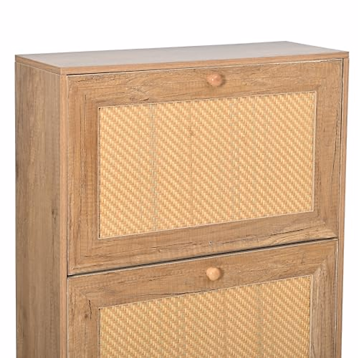 BouPower 3 Flip Drawer Shoe Cabinet,Natural Rattan Shoe Cabinet for Entryway Slim,Boho Shoe Cabinet for Entryway Hallway Bedroom Mudroom 23.6"" L×9"" W×49.4"" H